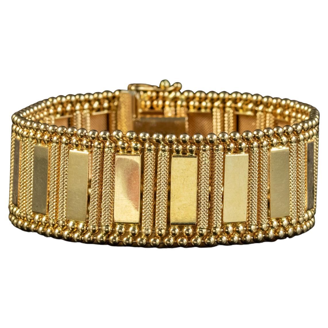 Vintage Solid 18ct Gold Track Bracelet For Sale at 1stDibs