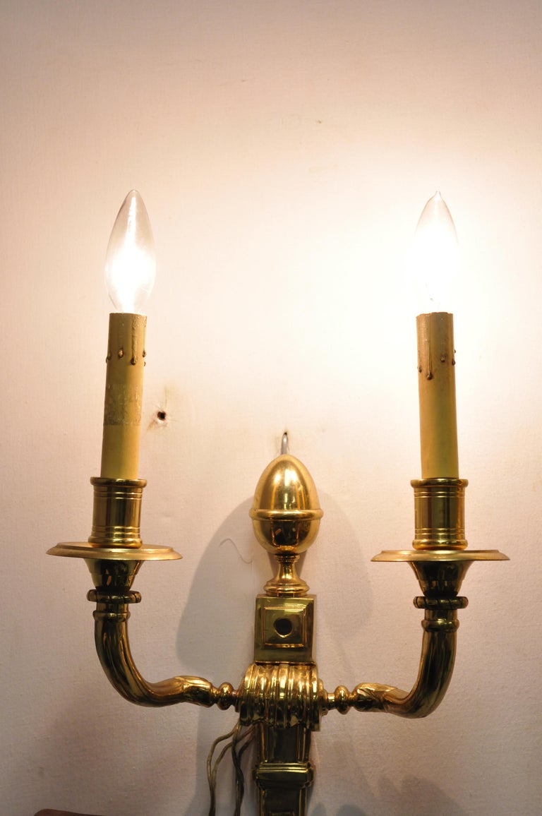 Vintage Solid Brass American Colonial Williamsburg Lighted Wall Sconces ...