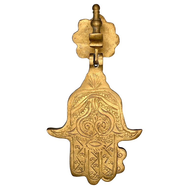Vintage Solid Brass Hamsa Door Knocker, Hand Engraved, Morocco, 1950s at 1stDibs