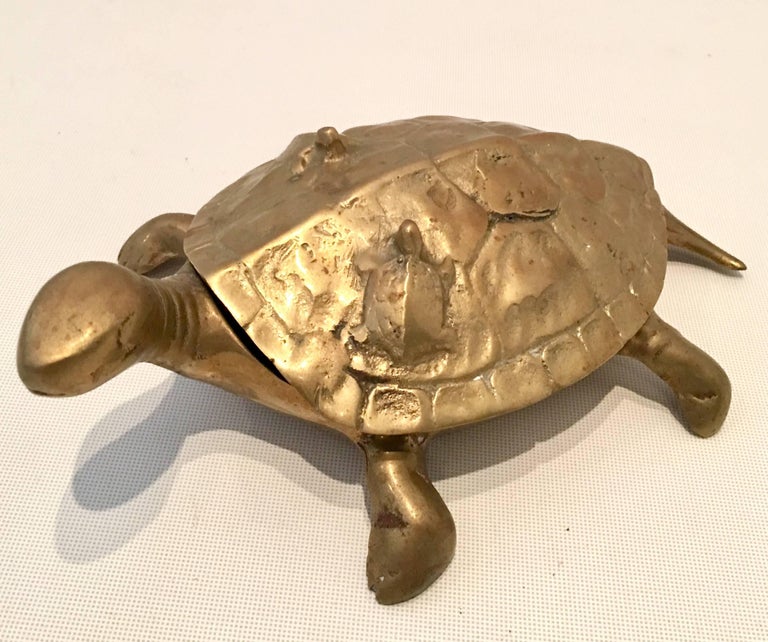Vintage Solid Brass Large Turtle Lidded Box Sculpture For Sale at 1stdibs