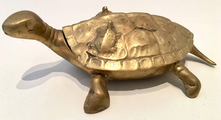 Vintage Solid Brass Large Turtle Lidded Box Sculpture For Sale at 1stdibs