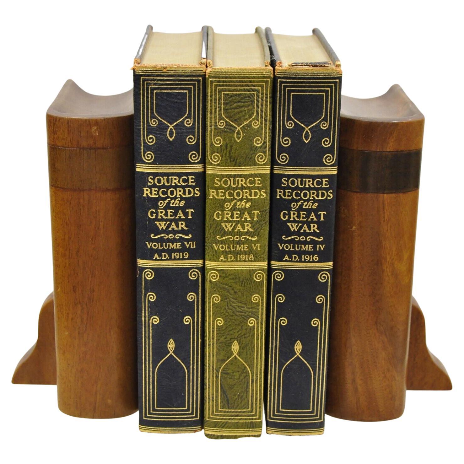 Vintage Solid Carved Wood Mid Century Modern Book Form Bookends Made in ...