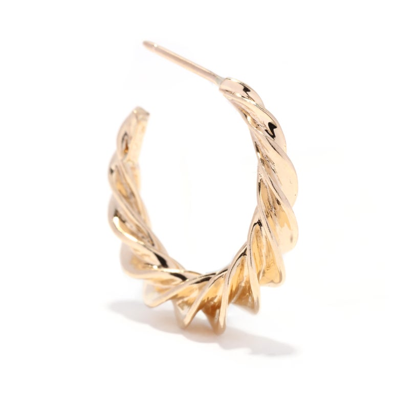 Vintage Solid Gold Twist Hoop Earrings, 14K Yellow Gold, Tapered Twist ...