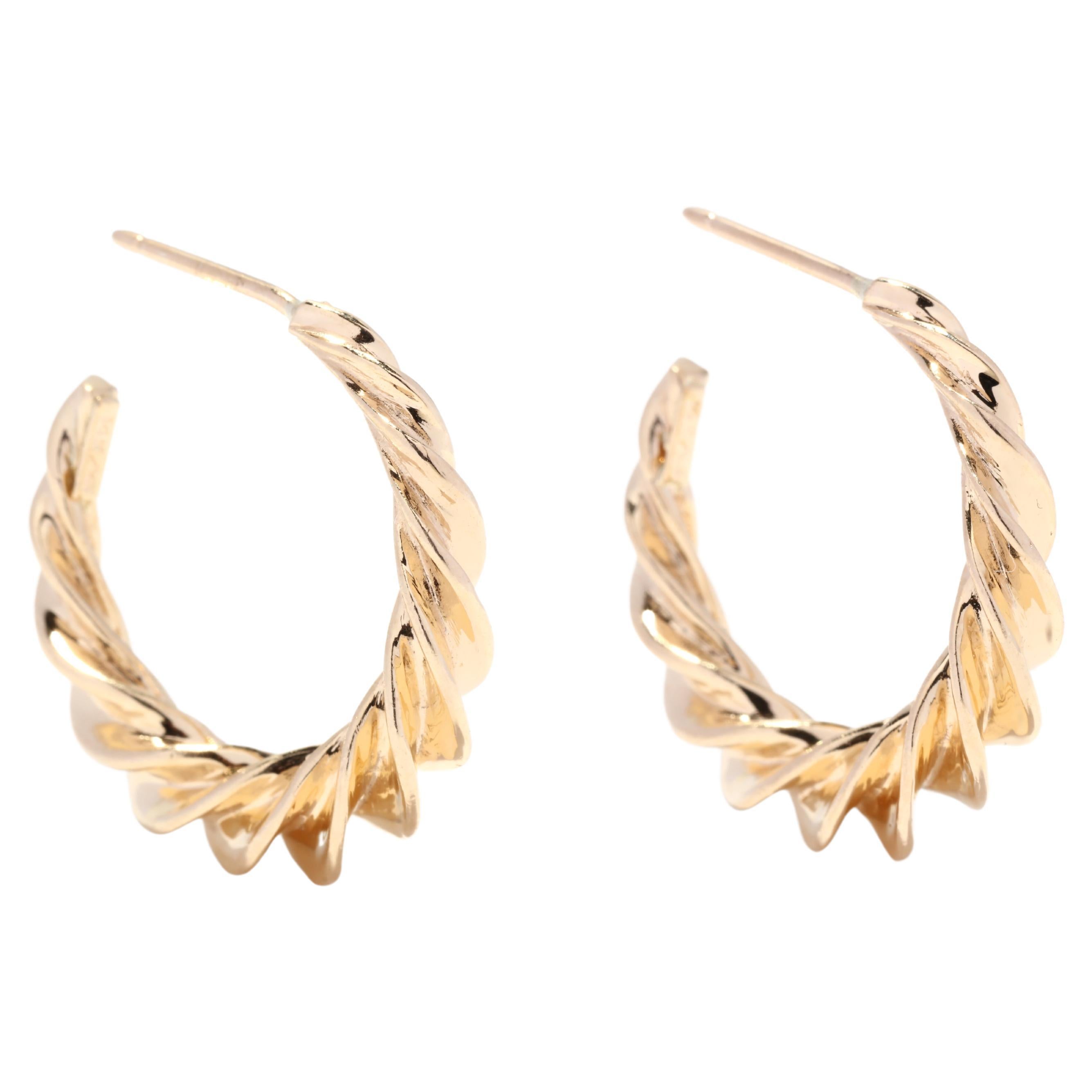 Large 14 Karat Tapered Domed Ribbed / Fluted Shrimp Hoop Design ...