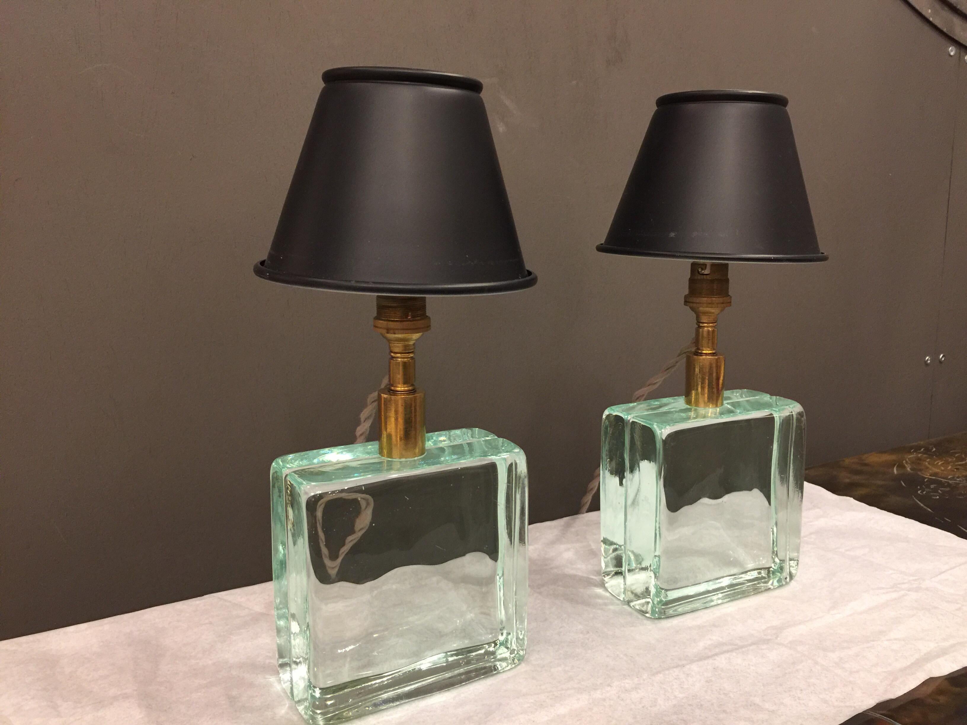 Vintage Solid Green Glass Brick Table Lamps, Pair For Sale at 1stDibs ...
