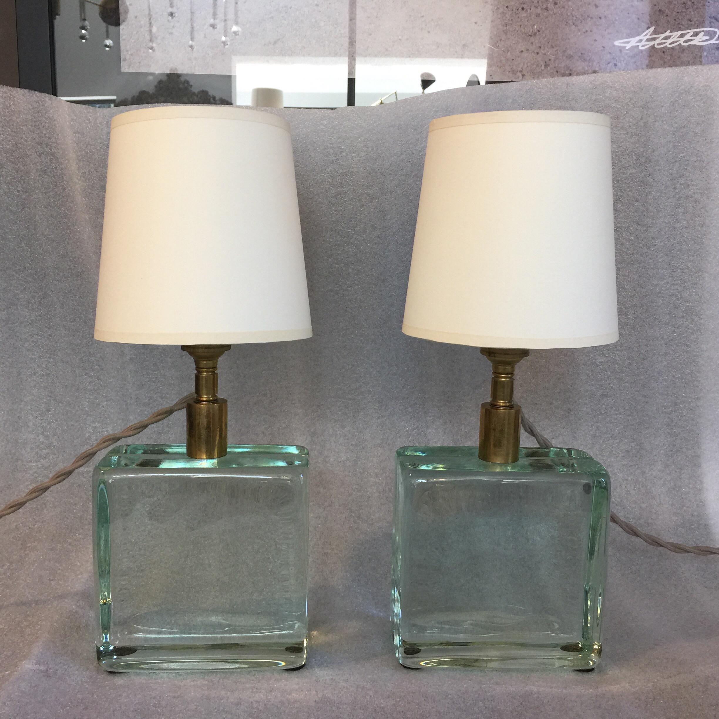 Vintage Solid Green Glass Brick Table Lamps, Pair at 1stDibs | vintage ...