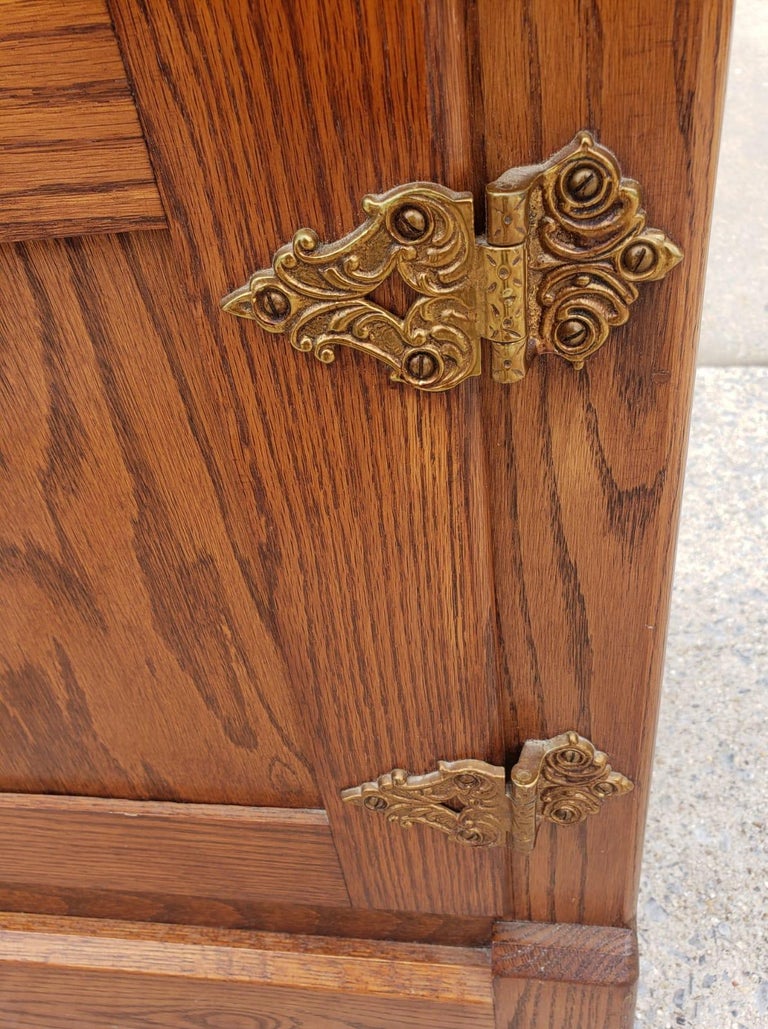 Vintage Solid Oak Ice Box Storage Side Table with Brass Hardware For ...