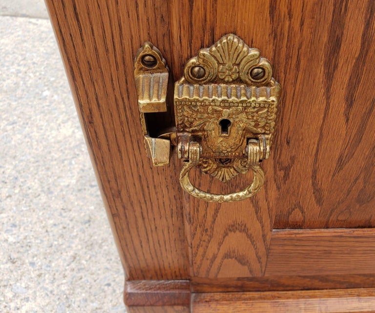 Vintage Solid Oak Ice Box Storage Side Table with Brass Hardware For ...