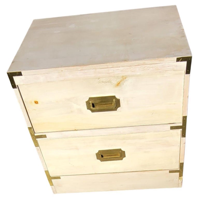 Vintage Solid Pine Antiqued Whitewash Bedside Campaign Chest of Drawers ...