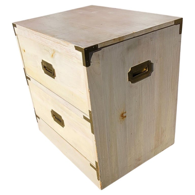 Vintage Solid Pine Antiqued Whitewash Bedside Campaign Chest of Drawers ...