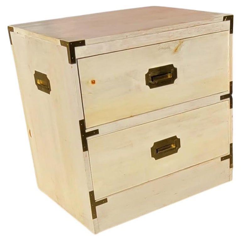 Vintage Solid Pine Antiqued Whitewash Bedside Campaign Chest of Drawers ...
