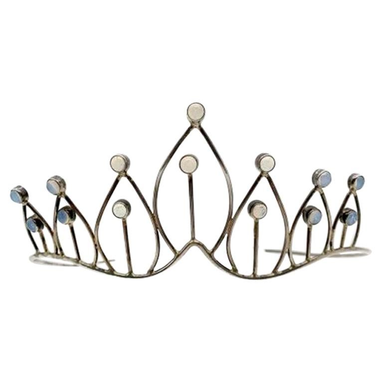 Vintage Solid Silver Tiara Set with Moonstones at 1stDibs
