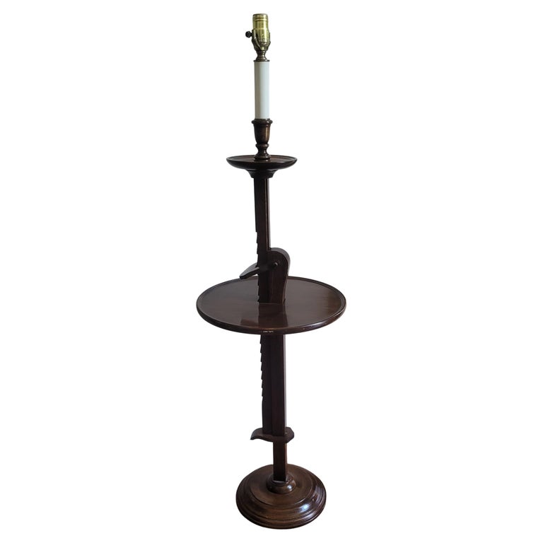 Vintage Solid Walnut Adjustable Height Floor Lamp Table For Sale at 1stDibs