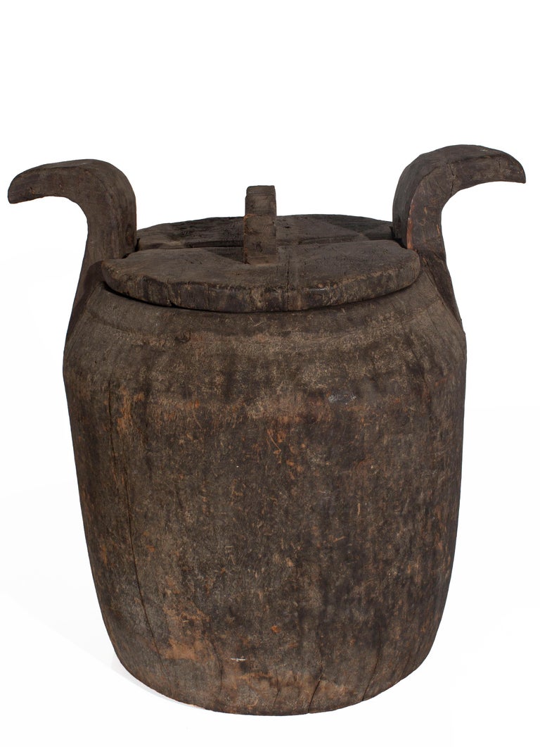 Vintage South Asian Wood Carved Rice Vessel at 1stDibs