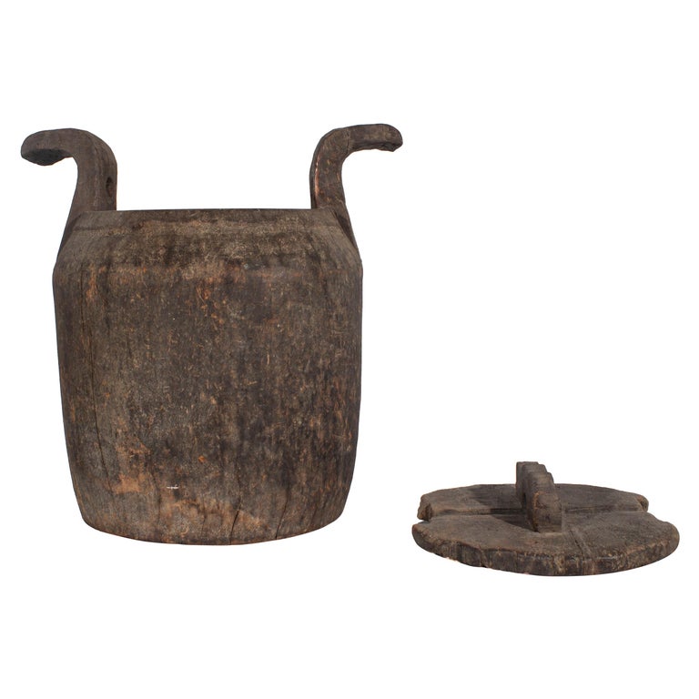 Vintage South Asian Wood Carved Rice Vessel at 1stDibs