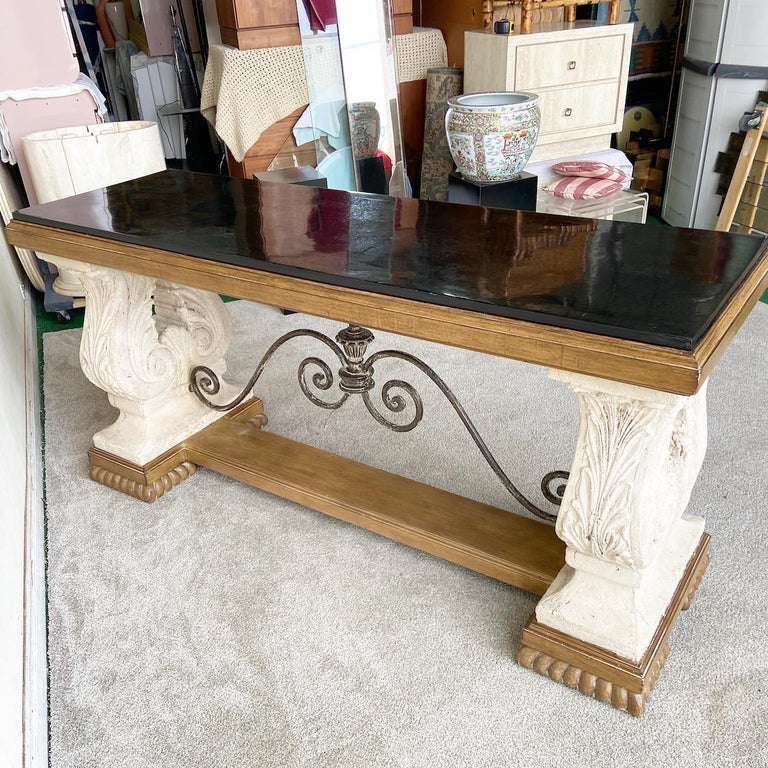 Vintage Spanish Colonial Style Tessellated Stone Top Console Table For ...
