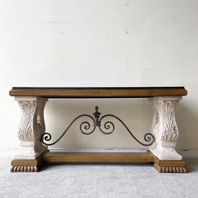 Vintage Spanish Colonial Style Tessellated Stone Top Console Table For ...