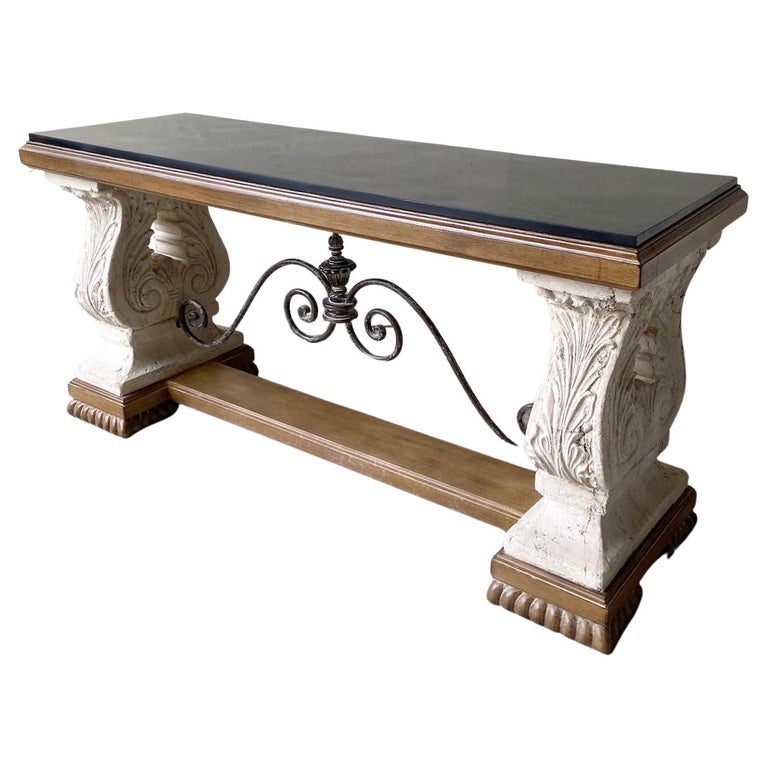 Vintage Spanish Colonial Style Tessellated Stone Top Console Table For ...