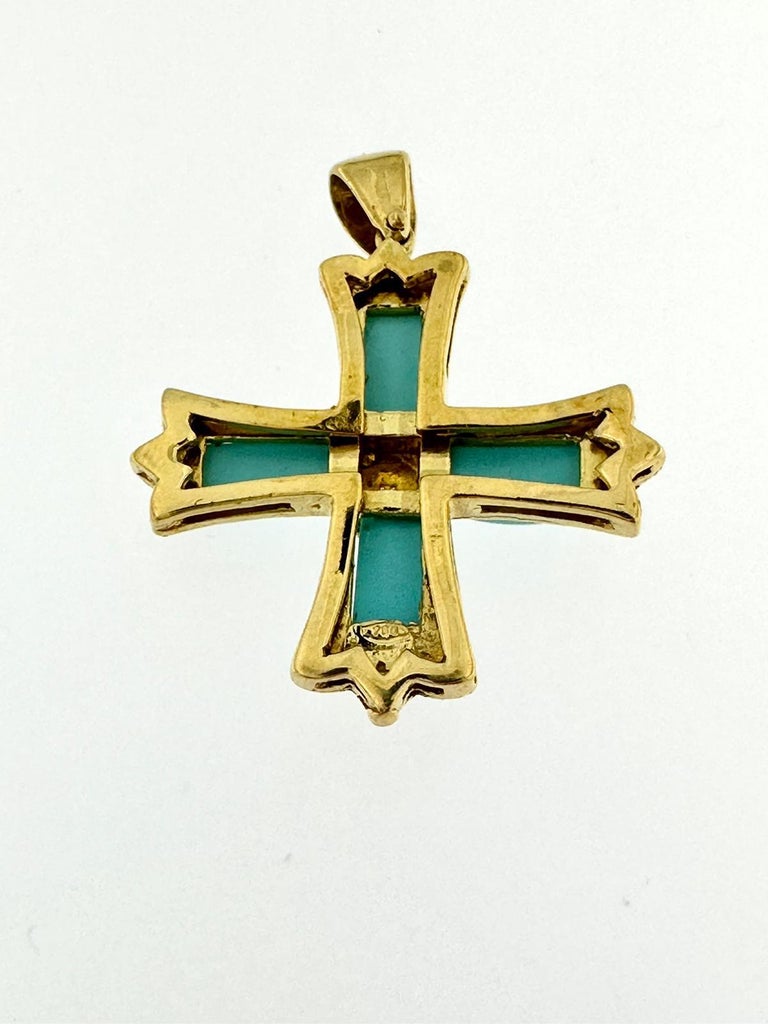 Vintage Spanish Cross 18 Karat Yellow Gold and Turquoise For Sale at ...