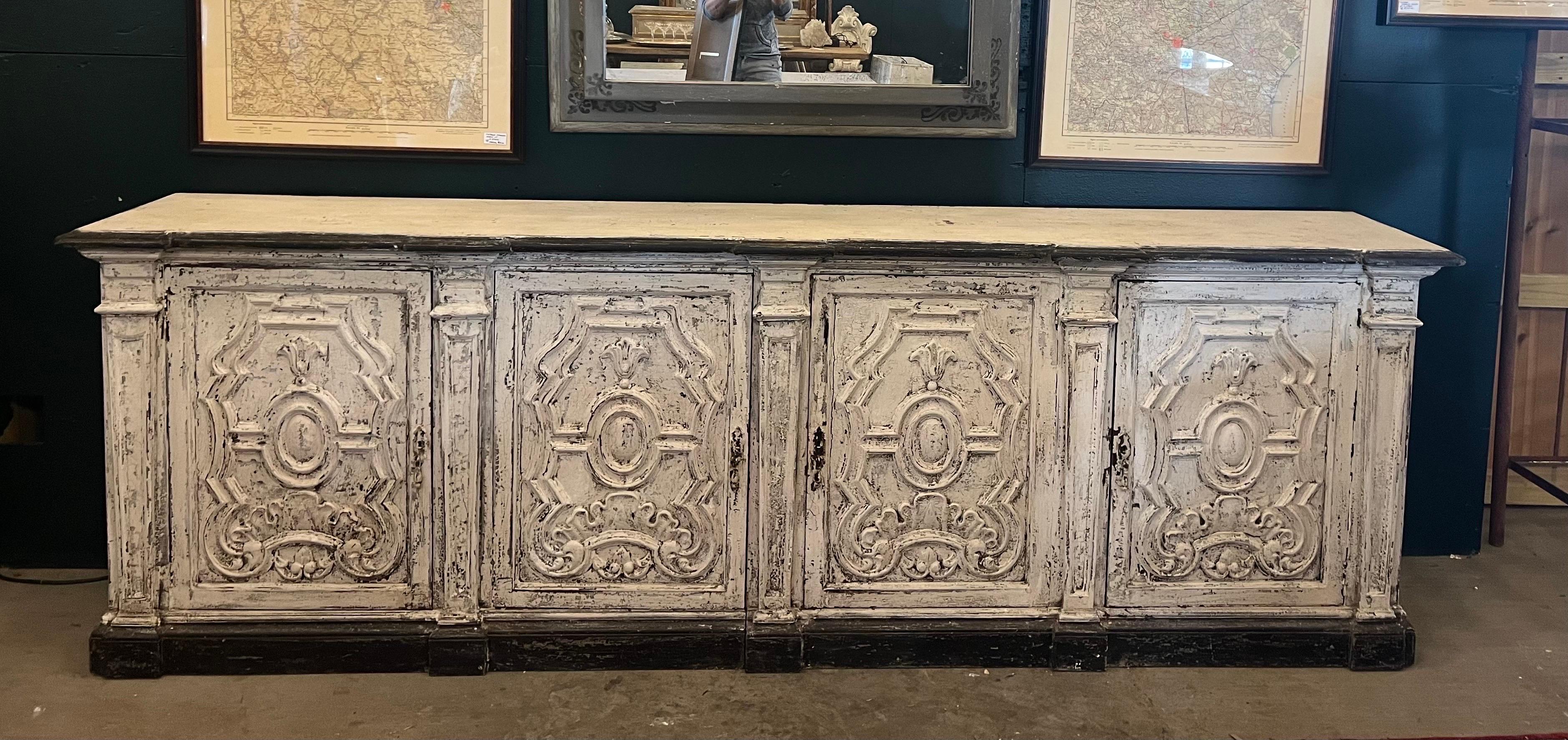 Vintage Spanish Distressed Buffet Sideboard For Sale at 1stDibs