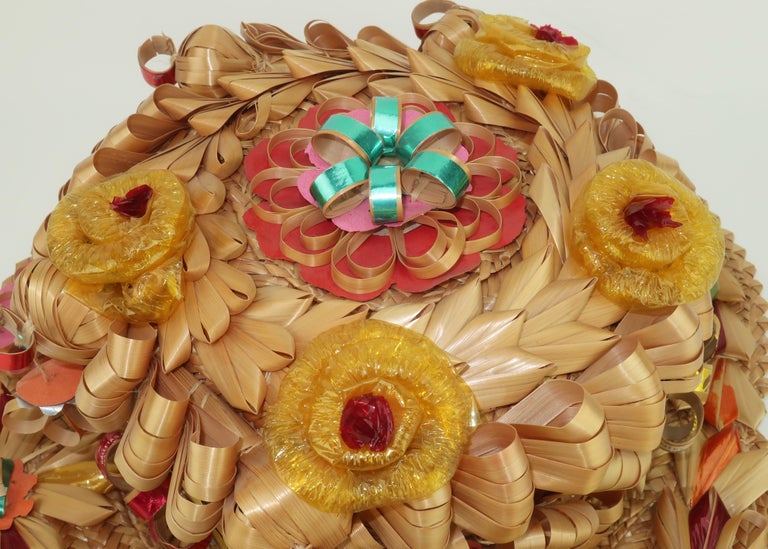Vintage Spanish Folkloric Straw Hat With Mirror Decoration For Sale at ...