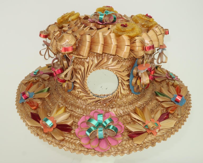 Vintage Spanish Folkloric Straw Hat With Mirror Decoration For Sale at ...