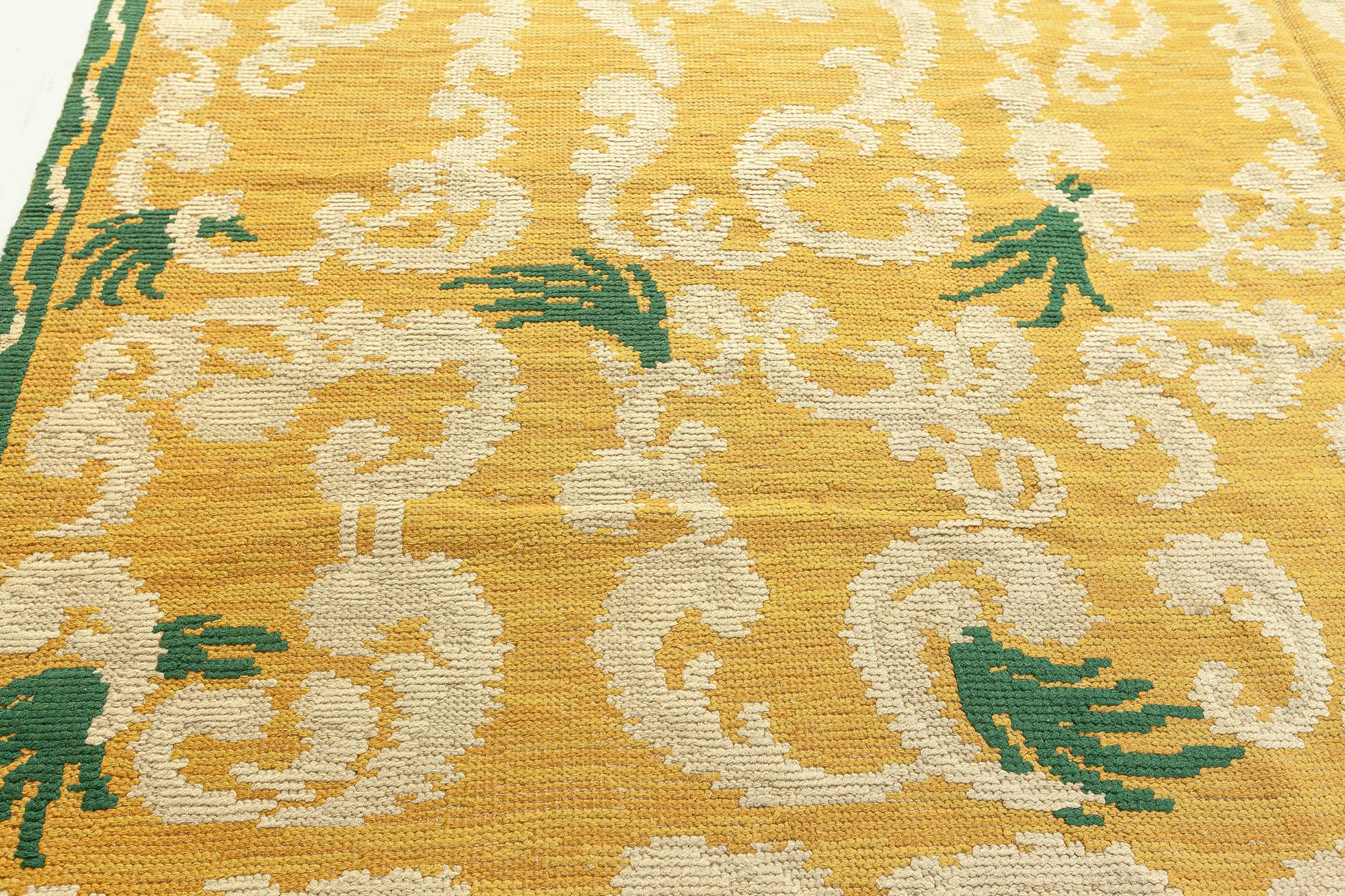 Vintage Spanish Hand Knotted Wool Rug For Sale at 1stDibs