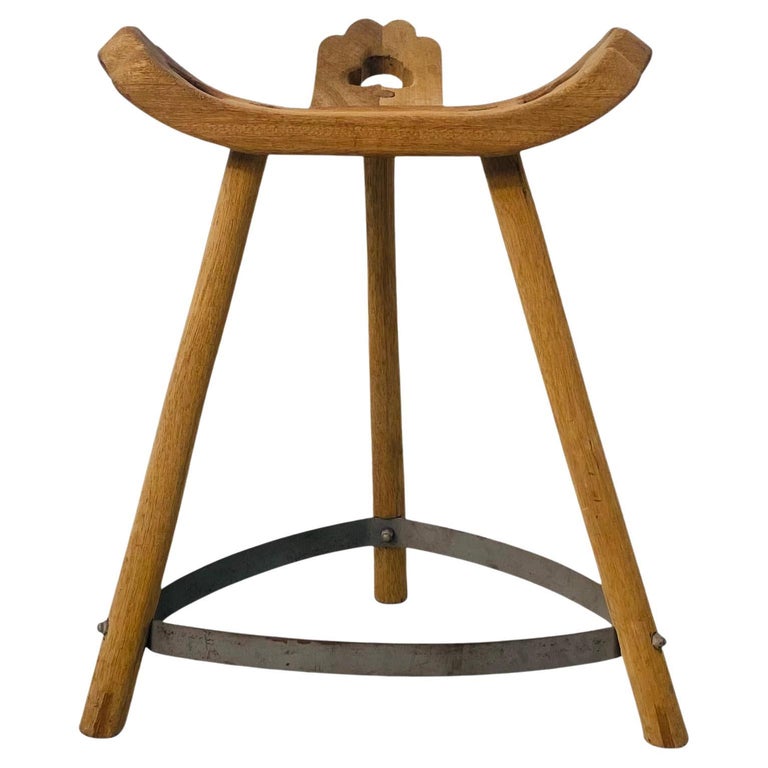 Vintage Spanish Handmade Oak Brutalist Stool, 1970s. For Sale at 1stDibs