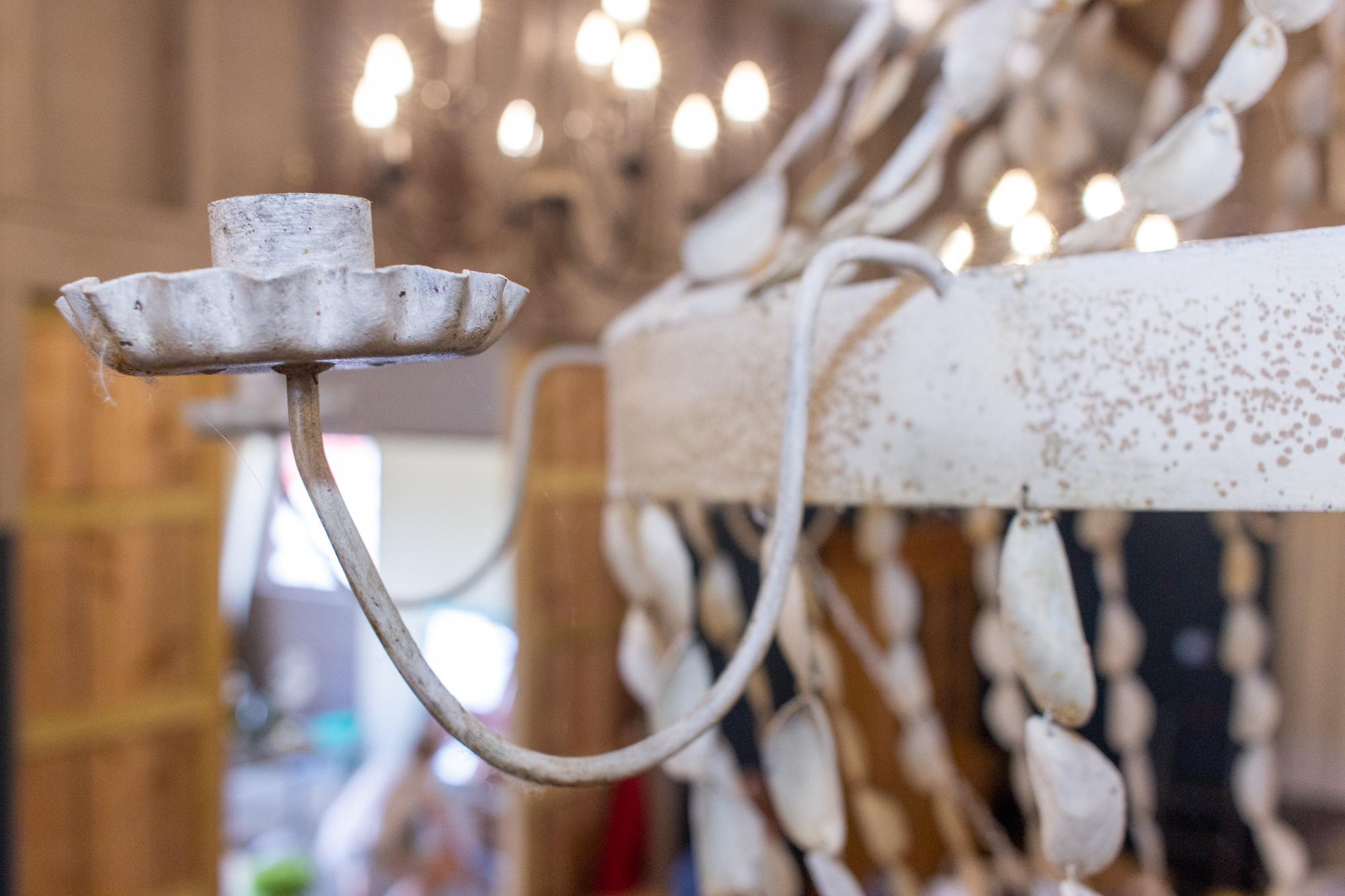 Vintage Spanish Painted Metal and Seashell Chandelier with 8 Candelabra ...