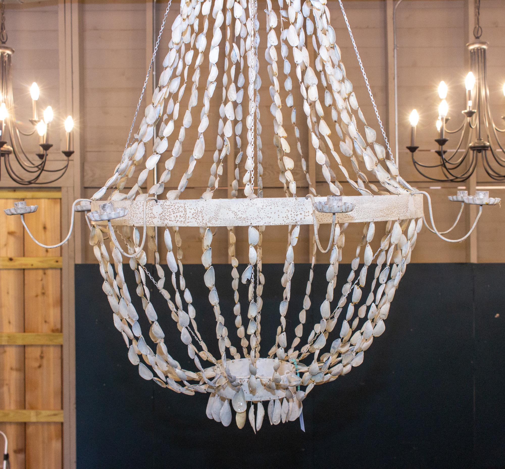 Vintage Spanish Painted Metal and Seashell Chandelier with 8 Candelabra ...