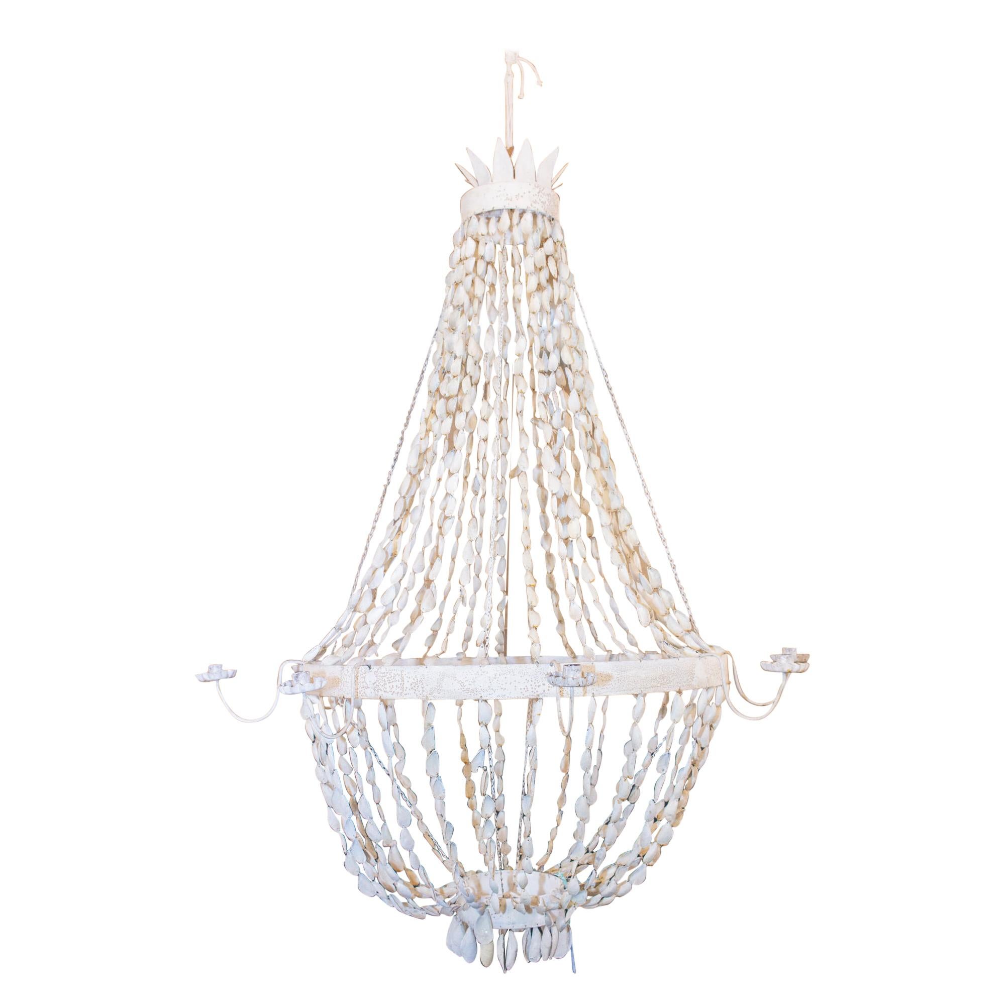 Vintage Spanish Painted Metal and Seashell Chandelier with 8 Candelabra ...