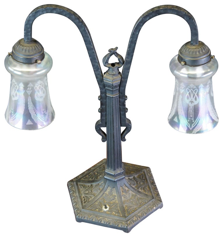 Vintage Spanish Revival Industrial Wrought Iron Table Lamp Tiffany ...
