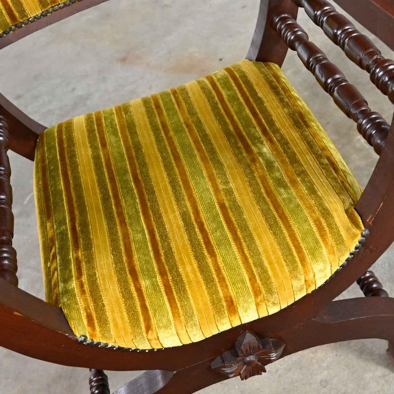 Vintage Spanish Revival Savonarola Curule Chair Striped Velvety ...