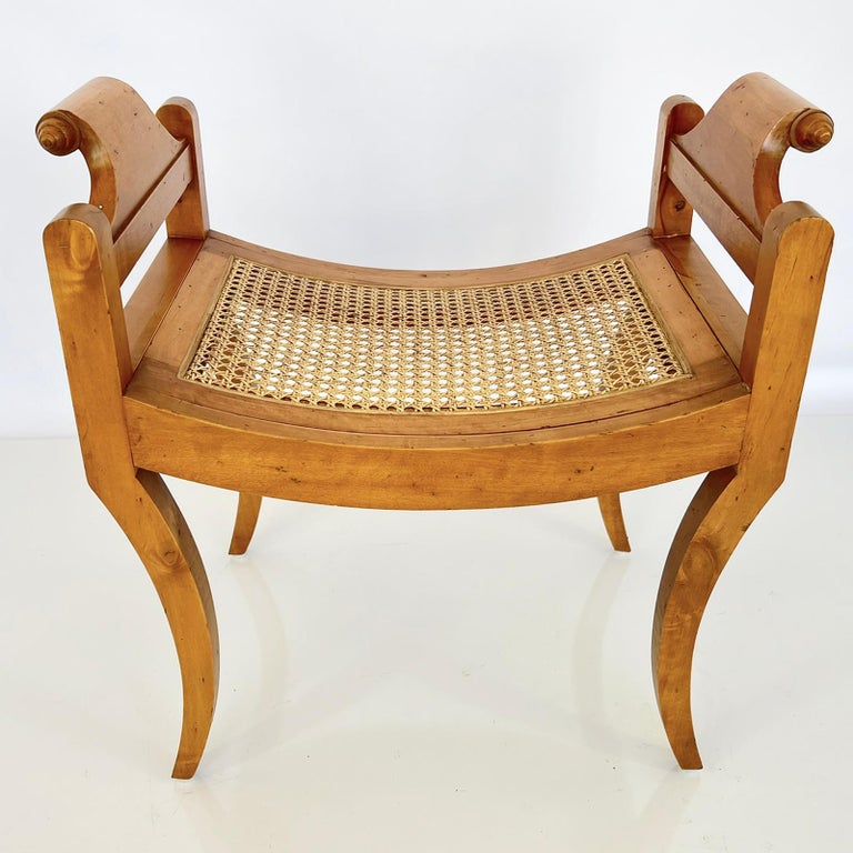 Vintage Spanish Satinwood Stool with Caned Seat and Scrolling Arms For ...