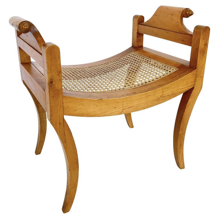 Vintage Spanish Satinwood Stool with Caned Seat and Scrolling Arms For ...