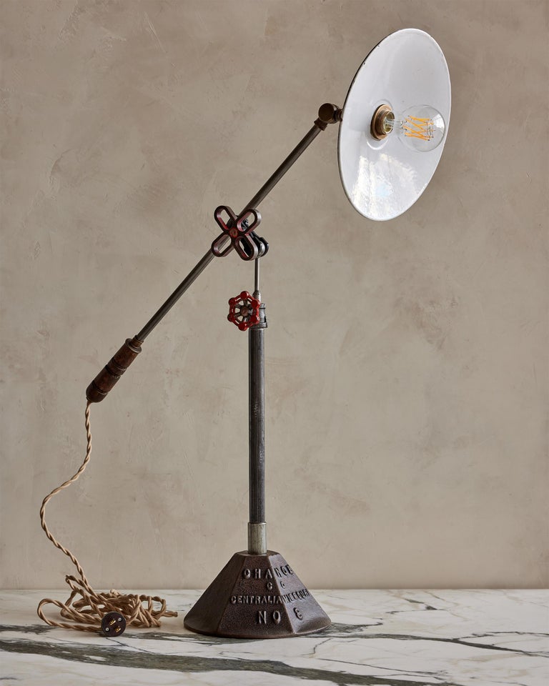 Vintage Speckled Enamel Table Lamp Adjustable Steel Gear Plug in For ...