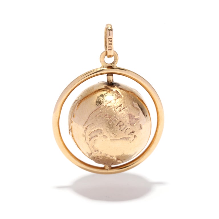Vintage Spinning Globe Charm, 18K Yellow Gold, Large World For Sale at ...