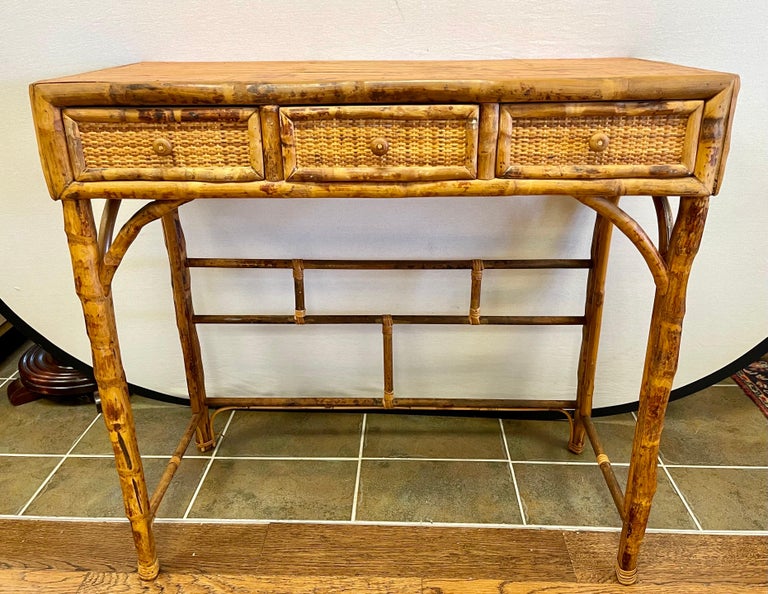 Vintage Split Reed Bamboo and Cane Console Table at 1stDibs