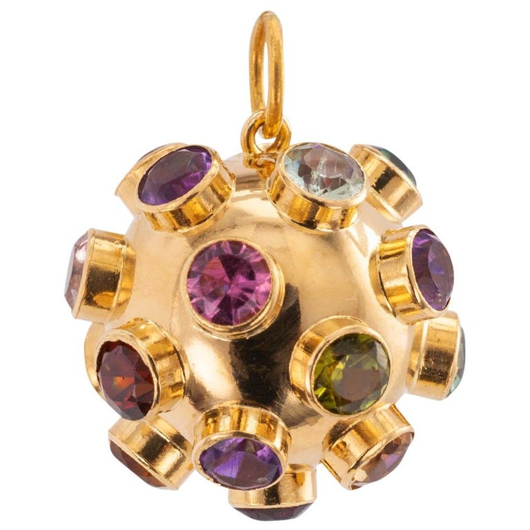 Vintage Sputnik Gold Gemstone Charm Pendant at 1stDibs | sputnik charm