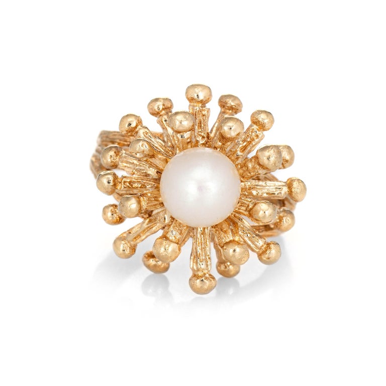 Vintage Sputnik Ring Cultured Pearl 14k Yellow Gold Estate Fine Jewelry ...