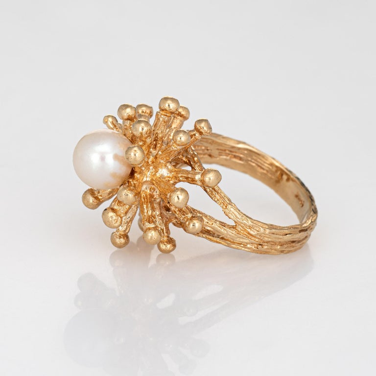 Vintage Sputnik Ring Cultured Pearl 14k Yellow Gold Estate Fine Jewelry ...