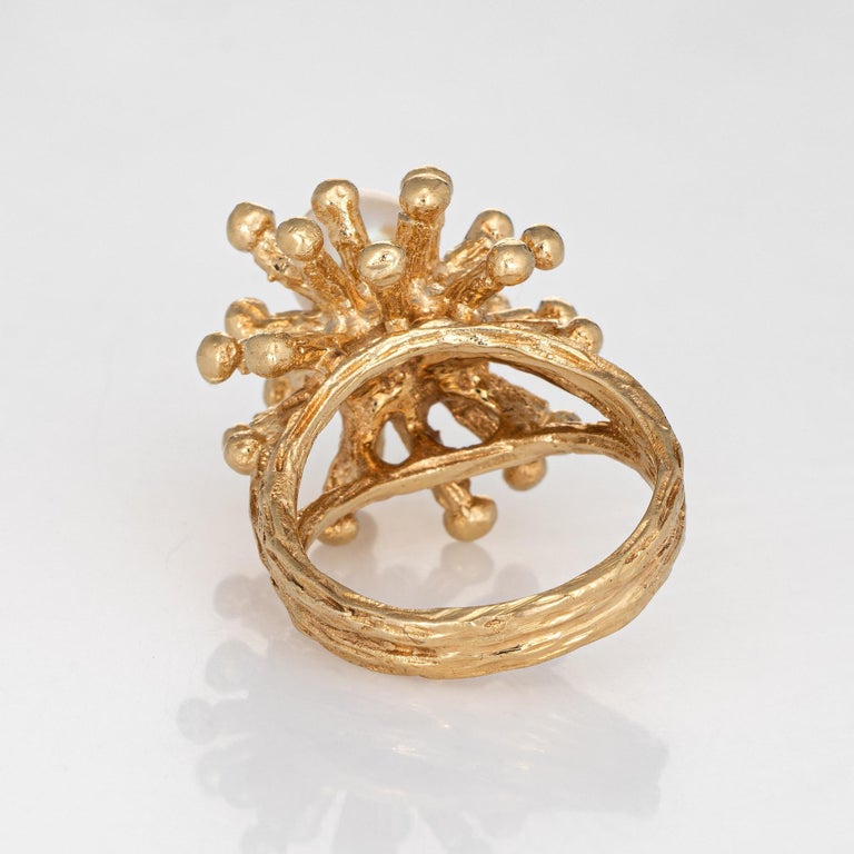 Vintage Sputnik Ring Cultured Pearl 14k Yellow Gold Estate Fine Jewelry ...