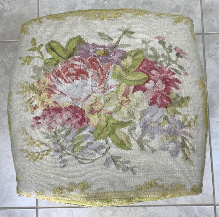 Vintage Square Aubusson Tapestry Stool For Sale at 1stDibs