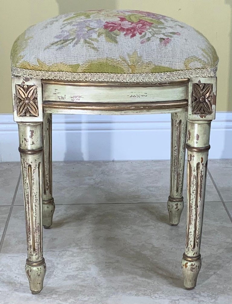 Vintage Square Aubusson Tapestry Stool For Sale at 1stDibs