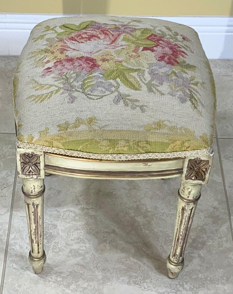 Vintage Square Aubusson Tapestry Stool For Sale at 1stDibs