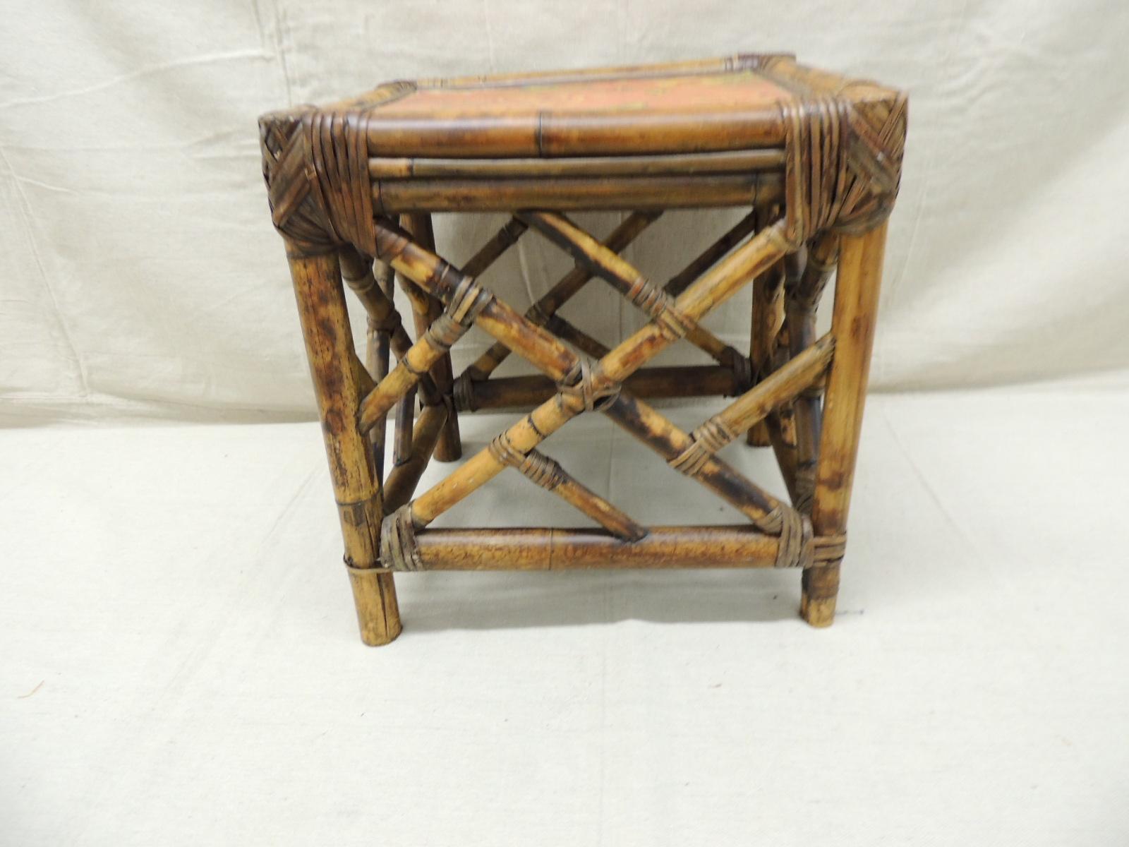 Vintage Square Bamboo and Rattan Plant Stand For Sale at 1stDibs