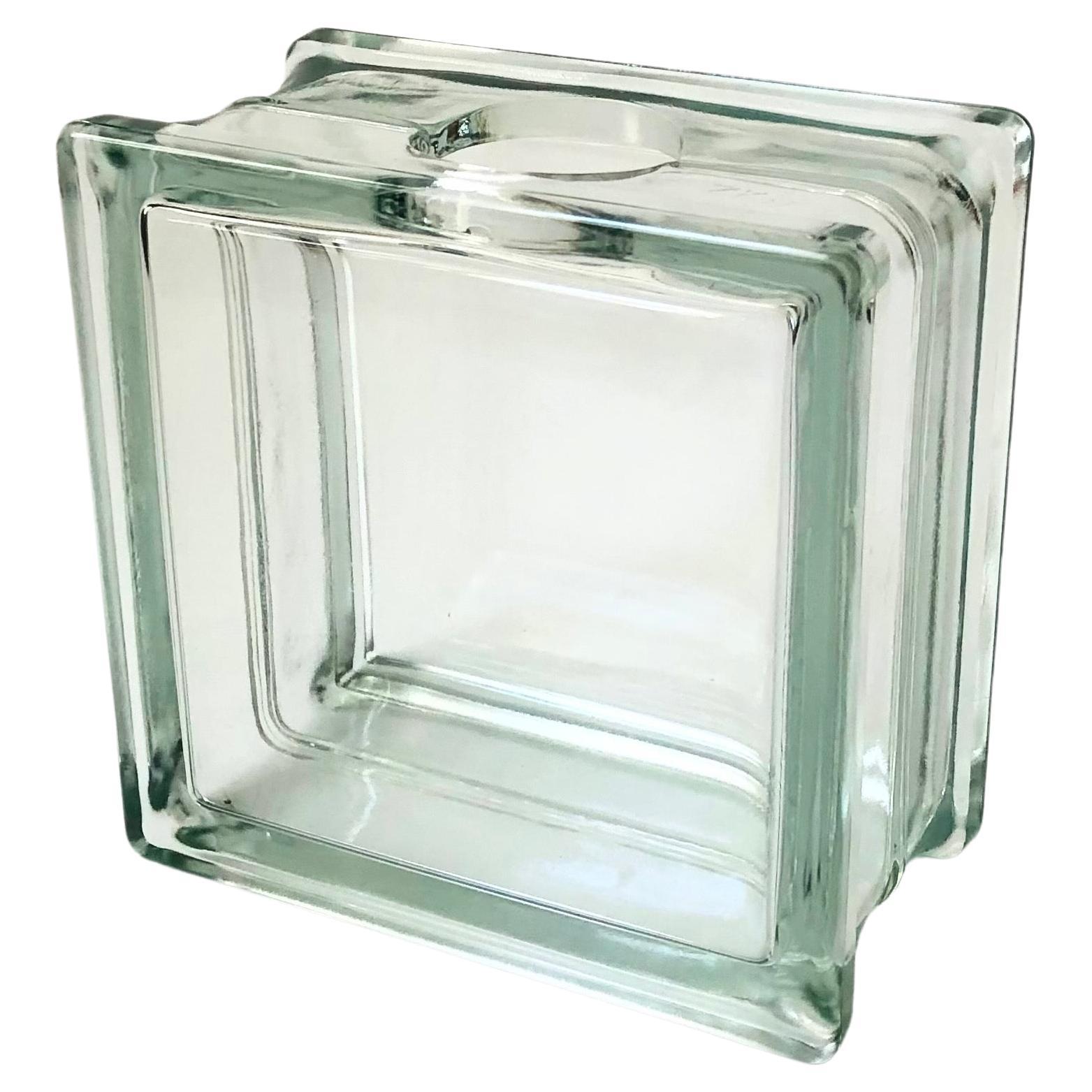 Vintage Square Glass Block Vase For Sale at 1stDibs | glass brick vase