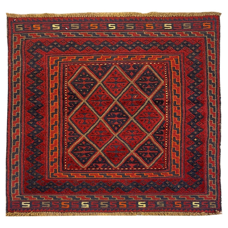 Vintage Square Rug Oriental Red Wool Area Carpet Rug For Sale at 1stDibs