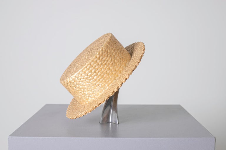 Vintage Square Straw Hat For Sale at 1stDibs