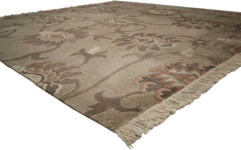 Vintage Square Tibetan Rug with Large-Scale Geometric Flower Pattern ...